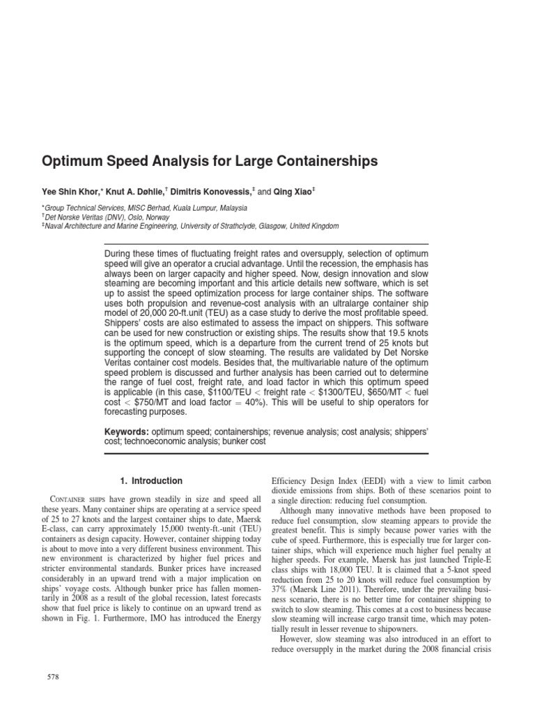 Optimum Speed for Large Containerships | PDF | Marine Propulsion | Ships