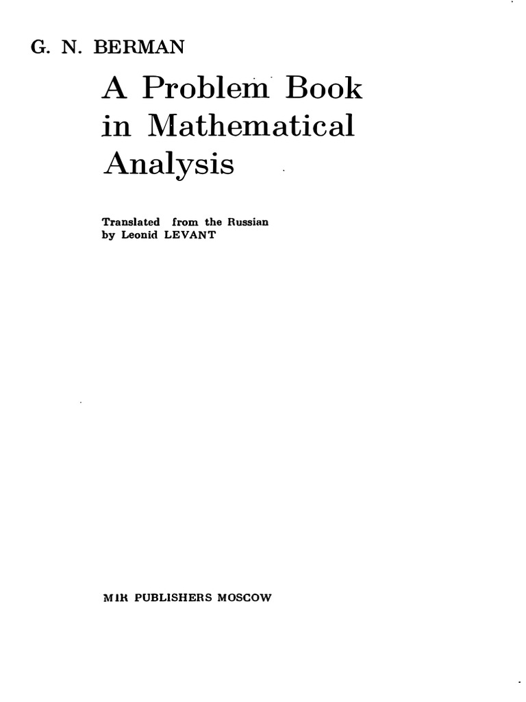 A Problem Book in Mathematical Analysis - G.N. Berman (1977) | PDF ...