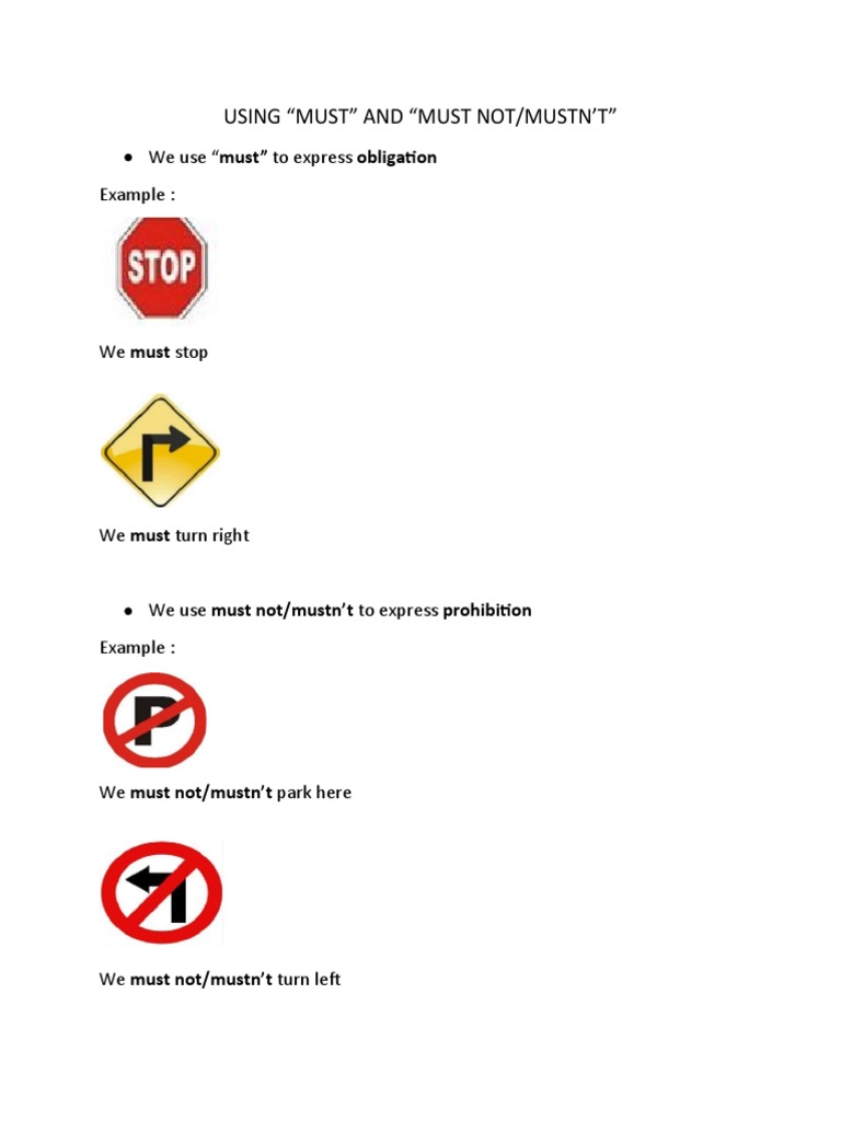 Using "Must" and "Must Not/Mustn'T": We Use "Must" To Express ...