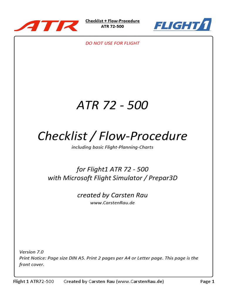 Checklist ATR72 Flight1 ATR72 500 | PDF | Aircraft | Aviation