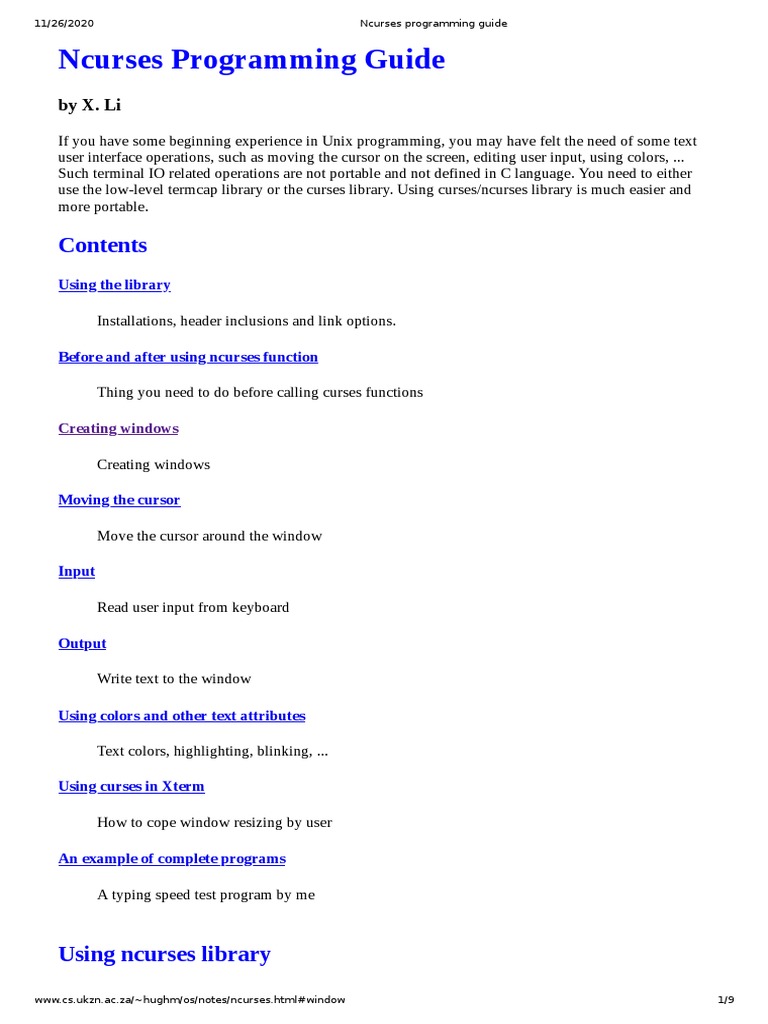 Ncurses Manual | PDF | Library (Computing) | Cursor (User Interface)