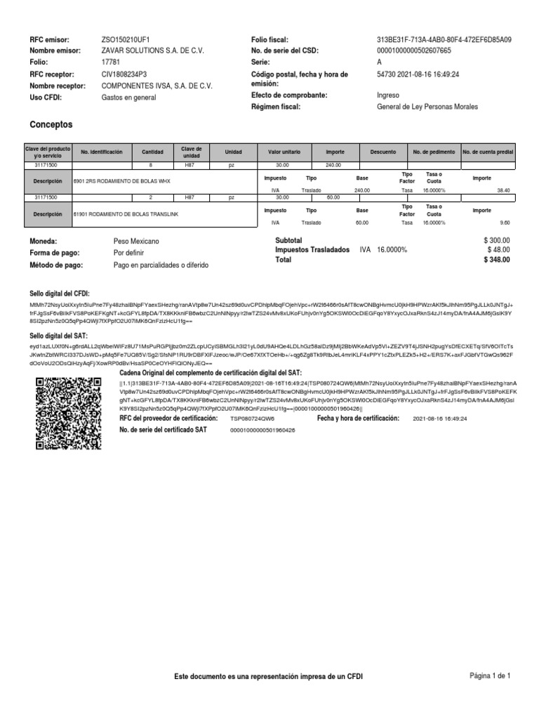 Comprobante fiscal digital por internet (CFDI) que documenta la compra ...