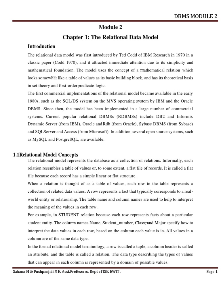 Chapter 1: The Relational Data Model: Dbms Module 2 | PDF | Relational ... Chapter 1: The Relational Data Model: Dbms Module 2 | PDF | Relational ...