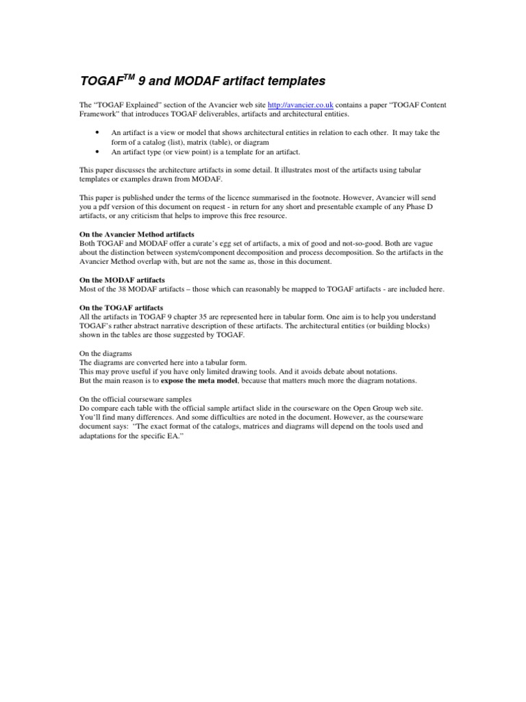 Microsoft Word - ToGAF 9 Artifact Summary | PDF | Port (Computer ...