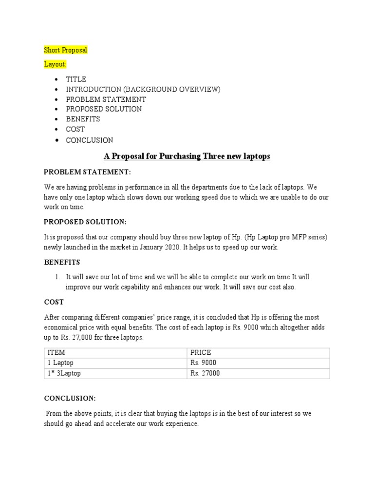 Proposal For Purchasing New Laptop | PDF