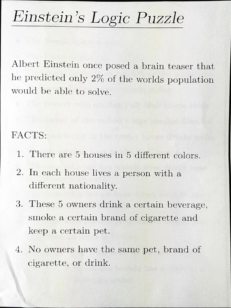 Einstein's Logic Puzzle | PDF