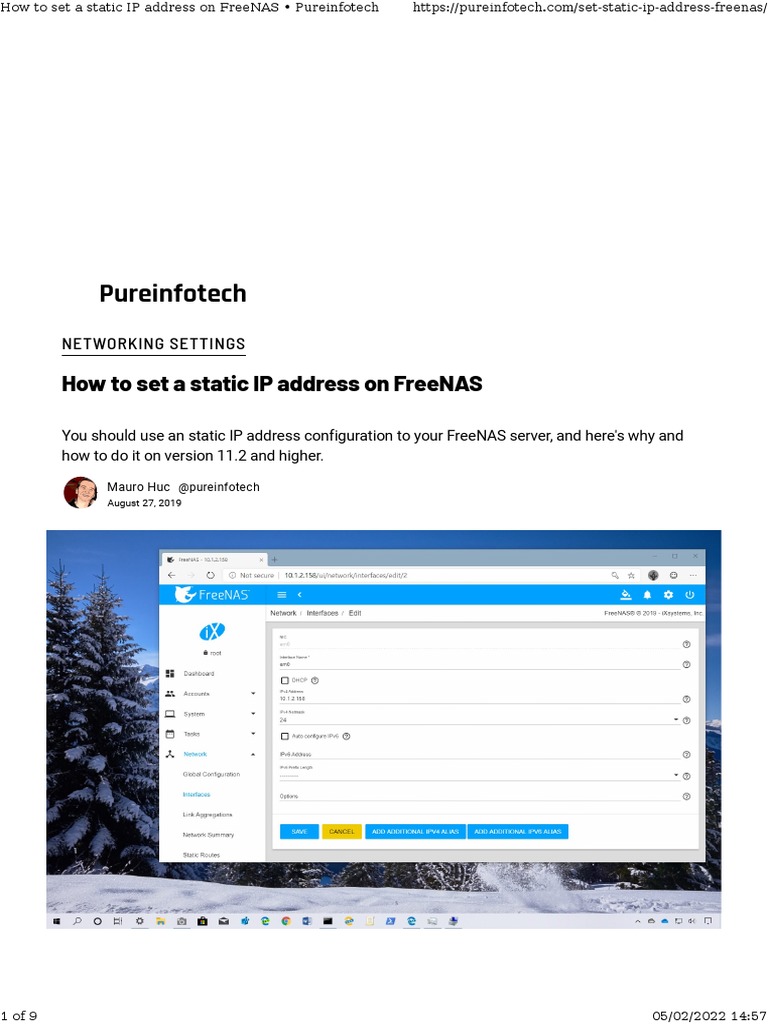 How To Set A Static IP Address On FreeNAS - Pureinfotech | PDF | Ip Address | Computing