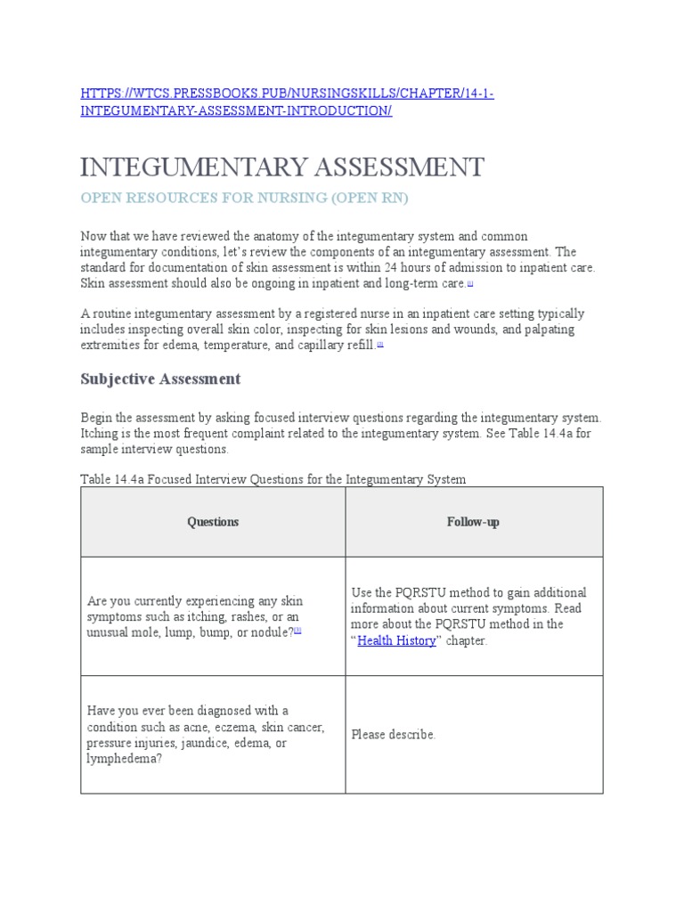 Integumentary Assessment: Open Resources For Nursing (Open RN) | PDF ...