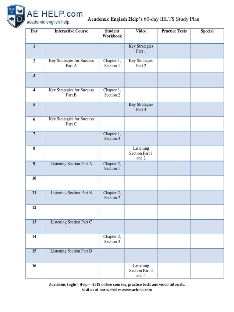 Academic IELTS 60 Day Study Plan | Download Free PDF | International ...