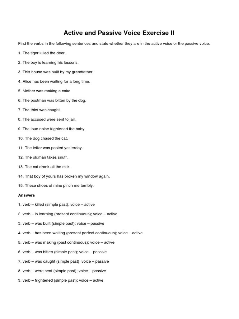 Active and Passive Voice Exercise II: Answers | PDF