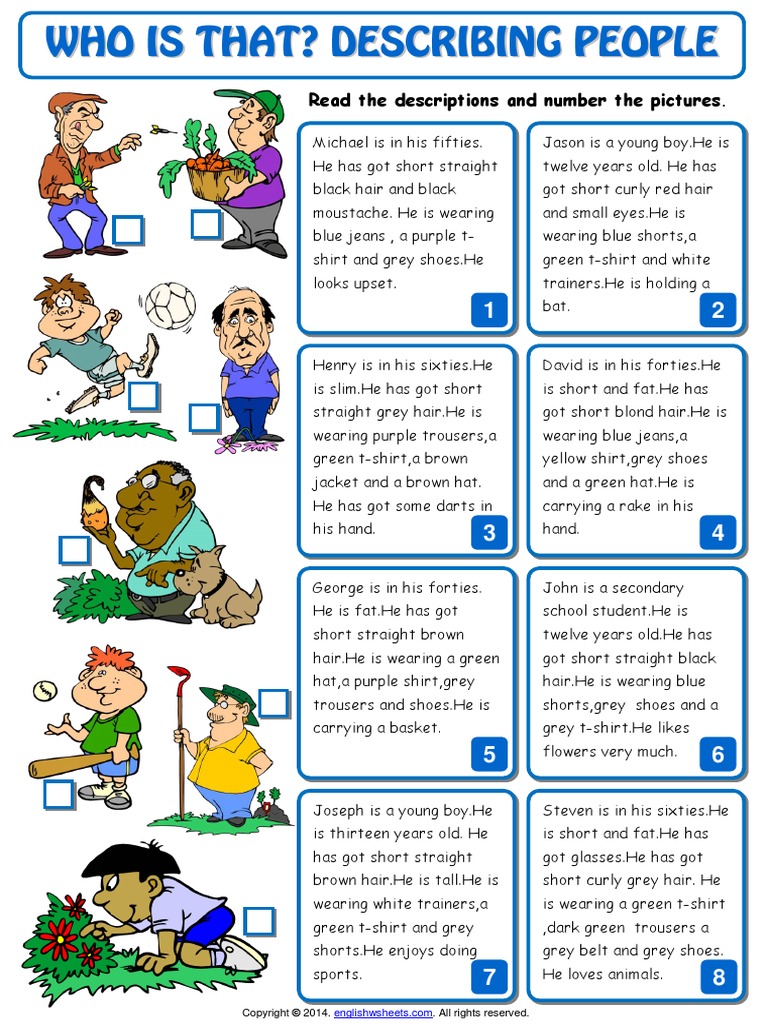 Who Is That Describing People Esl Matching Exercise Worksheet | PDF ...