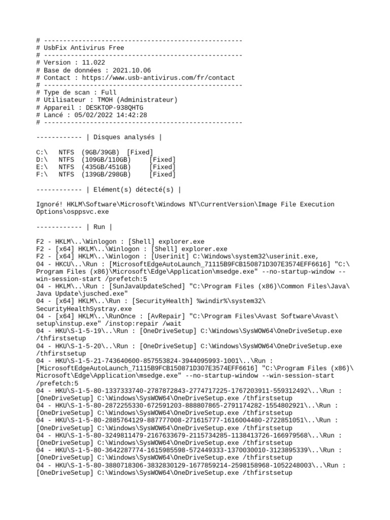 UsbFix Report | PDF | Windows Registry | Microsoft Windows