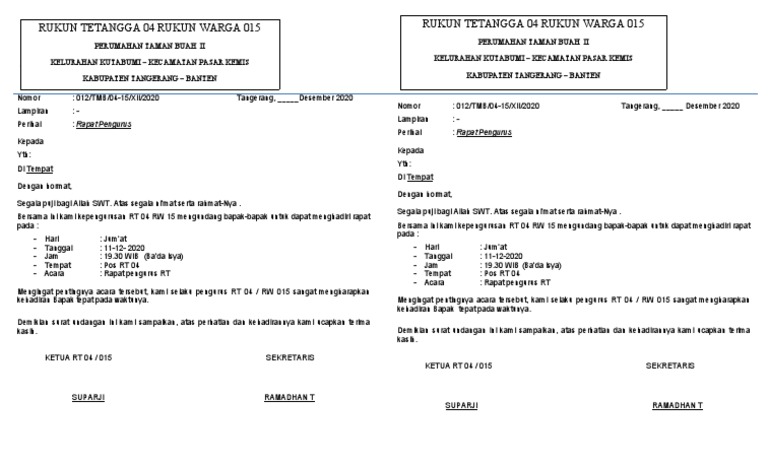 Undangan Rapat Pengurus RT 04 | PDF