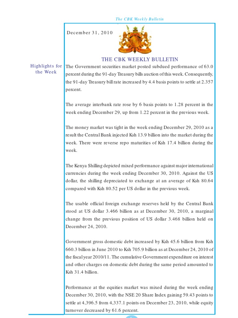 CBK Weekly Bulletin | PDF | Stocks | Securities (Finance)