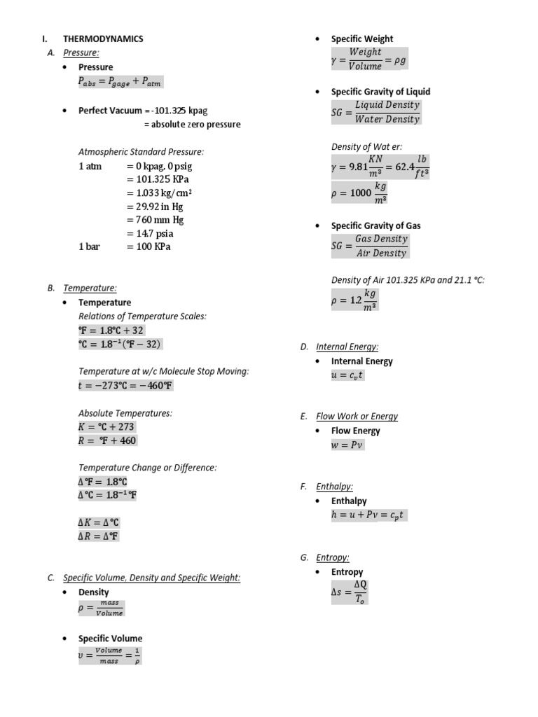 Thermodynamics Formulas | PDF | Physics | Classical Mechanics