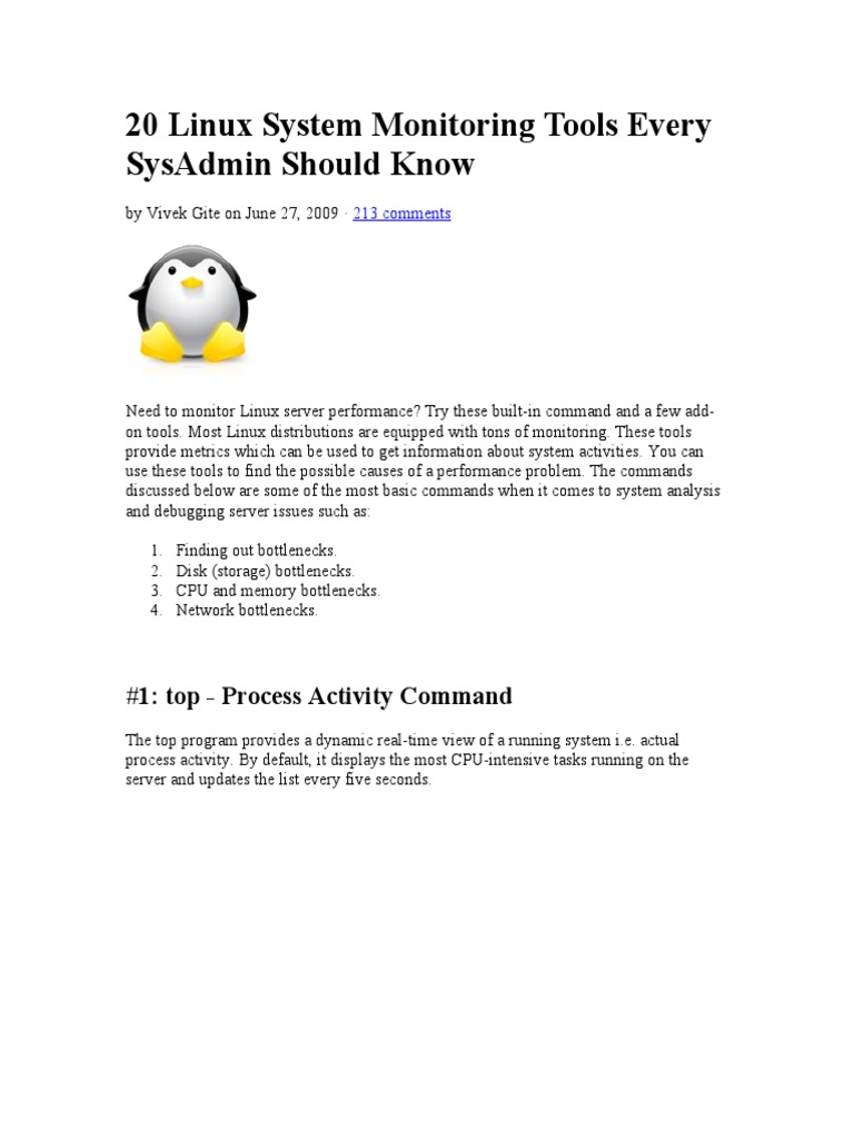 20 Linux System Monitoring Tools Every SysAdmin Should Know | Download Free PDF | Internet ...