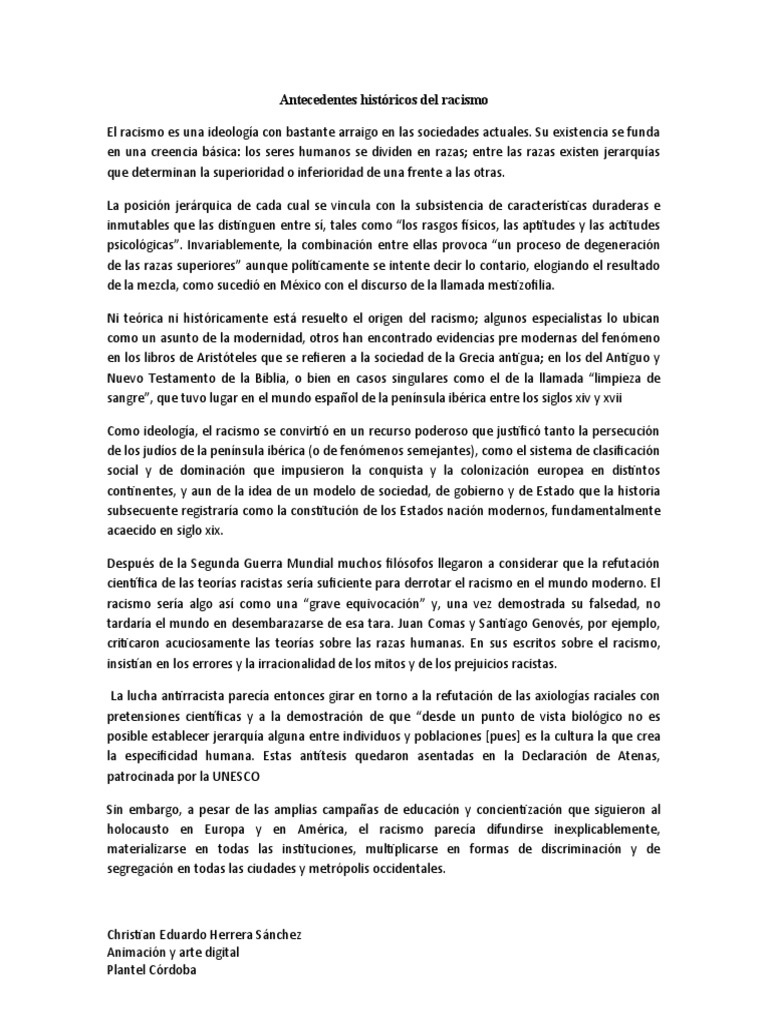 Antecedentes Históricos Del Racismo | PDF | Racismo | Discriminación y ...