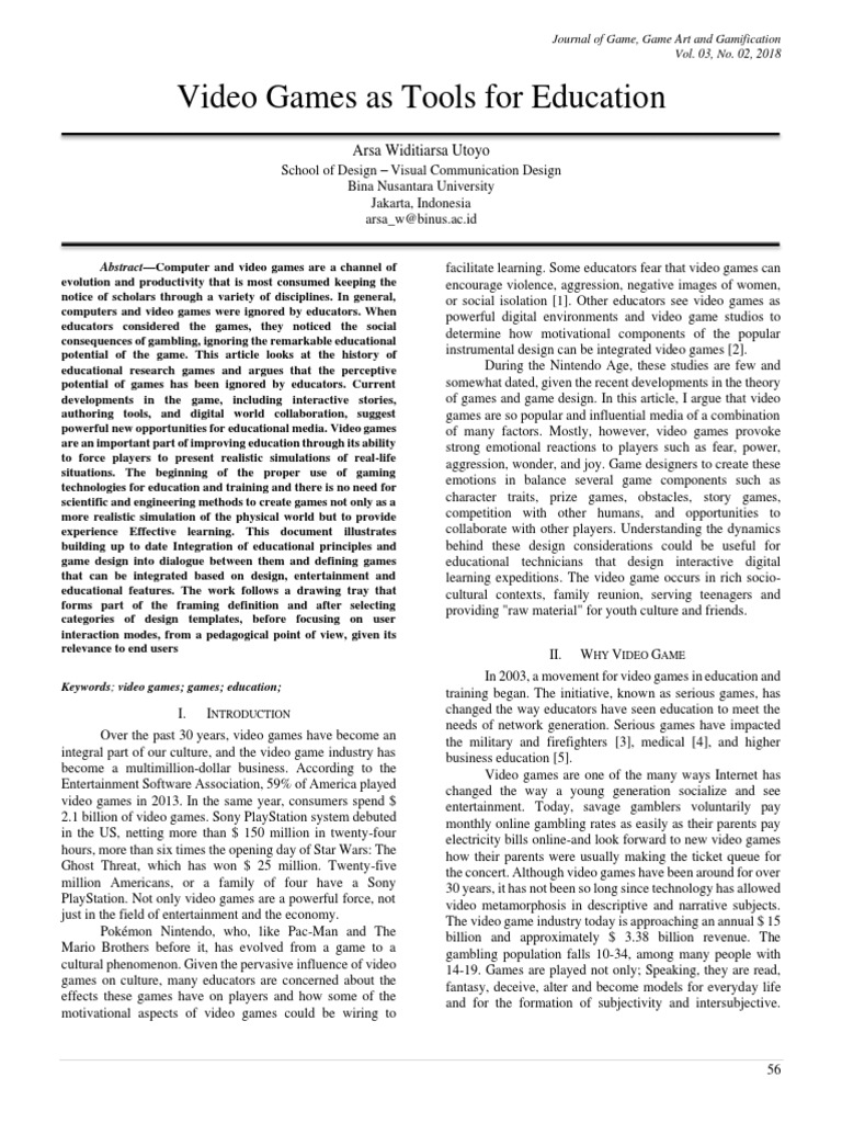 Video Games As Tools For Education | PDF | Simulation | Learning