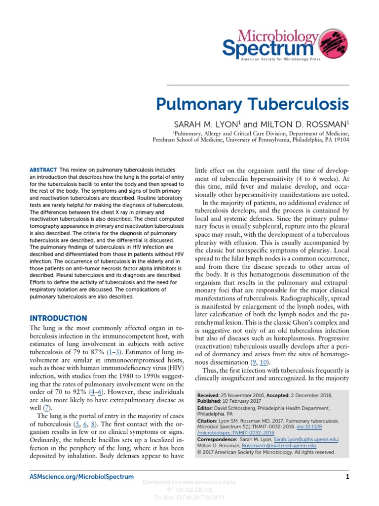 Pulmonary Tuberculosis 2017 | PDF | Tuberculosis | Pneumonia