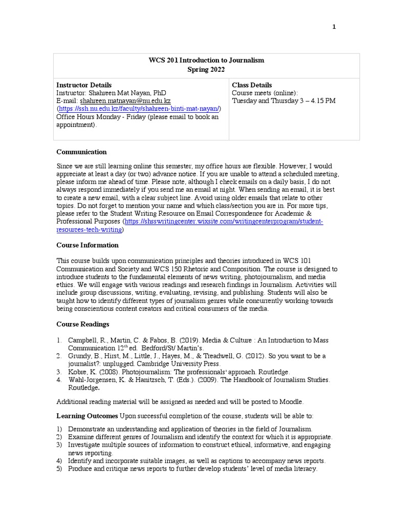 Introduction to Journalism Course Guide | PDF | Plagiarism | Journalism