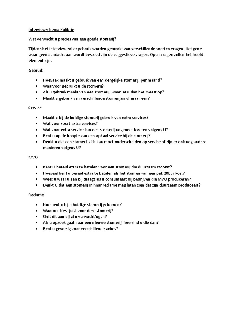 Interviewschema Kolibrie | PDF