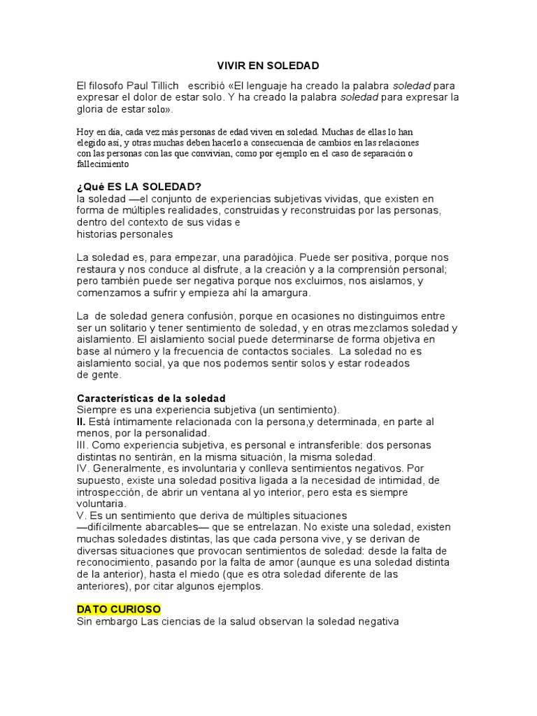 Vivir en Soledad | PDF | Soledad | Las emociones