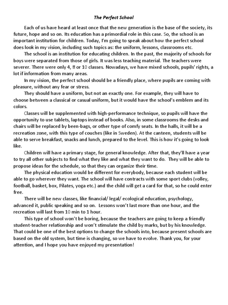 The Perfect School | PDF | Schools | Classroom