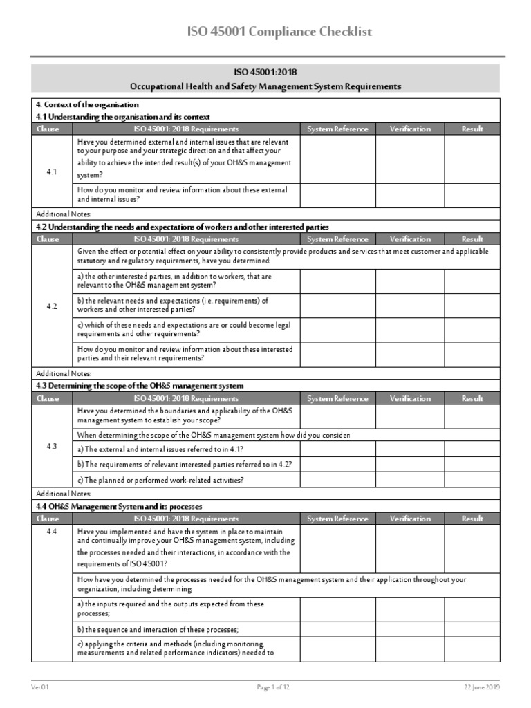 ISO 45001 Checklist | PDF | Audit | Verification And Validation