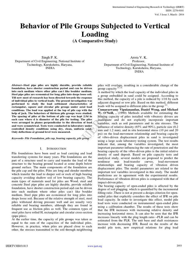 Behavior of Pile Groups Subjected To Vertical Loading IJERTV3IS031813 ...