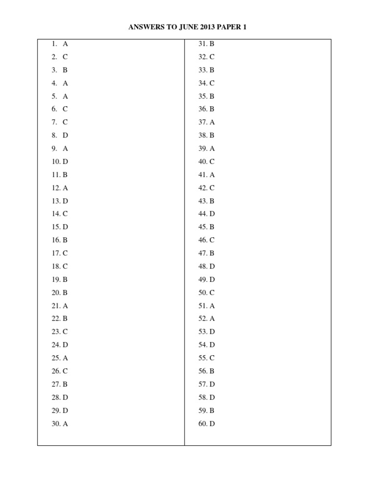 Answers To June 2013 Paper 1 | PDF