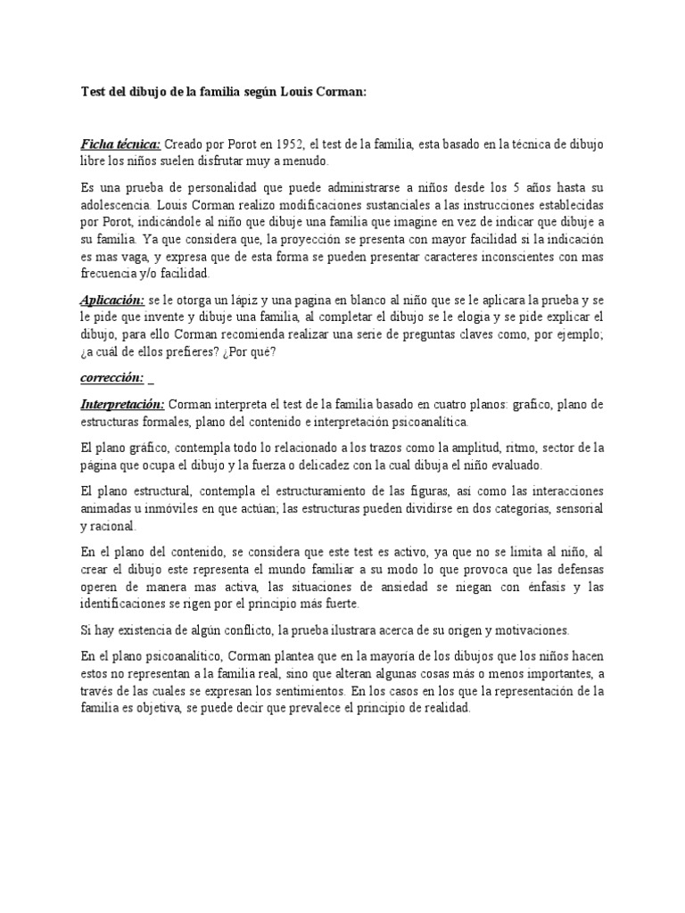 Test Del Dibujo de La Familia Louis Corman | PDF | Dibujo | Ciencias ...