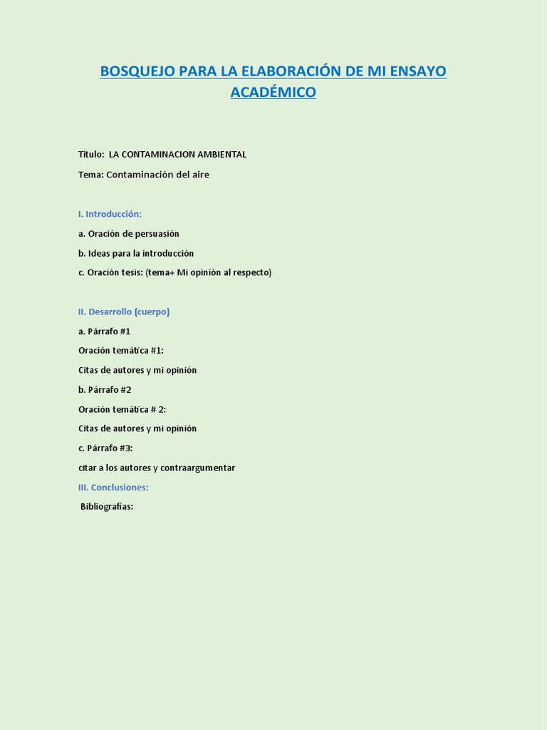 Bosquejo para La Elaboración de Mi Ensayo Académico | PDF