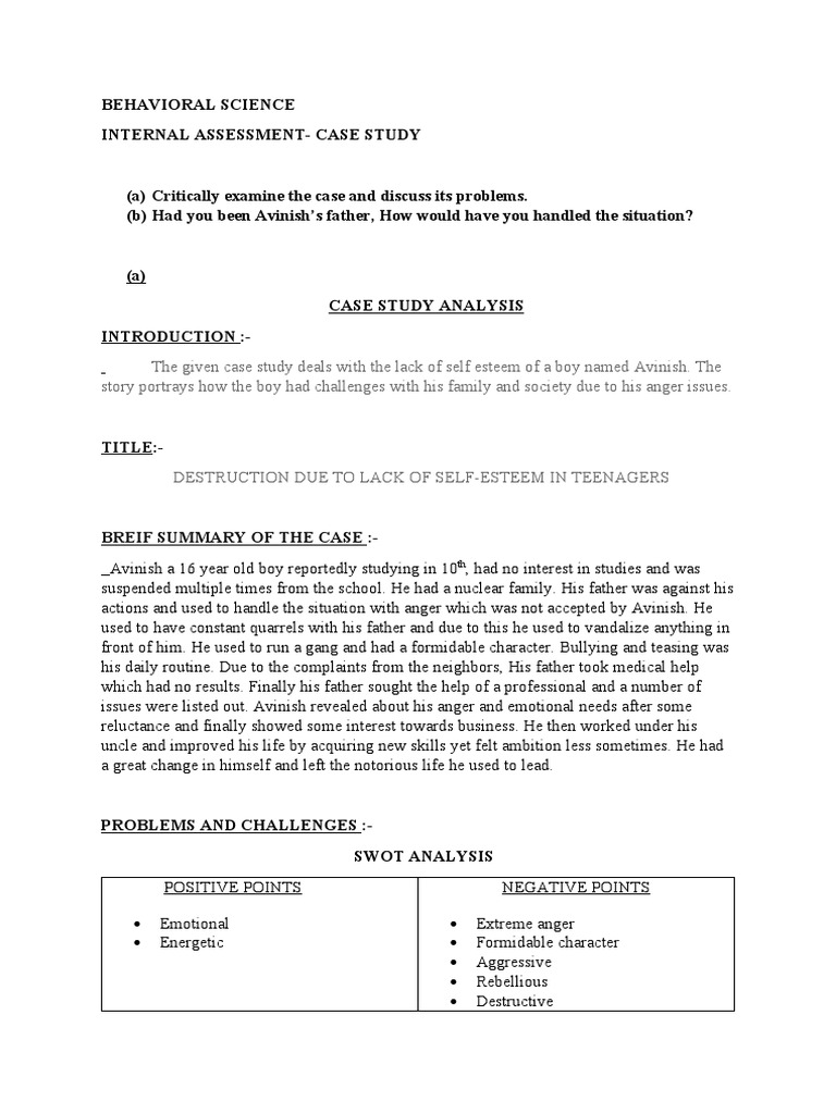 Behavioral Science - Case Study | PDF | Anger | Self Esteem