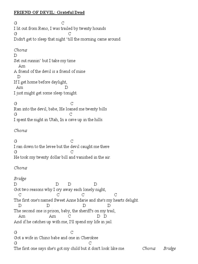 Chorus: FRIEND OF DEVIL: Grateful Dead | PDF