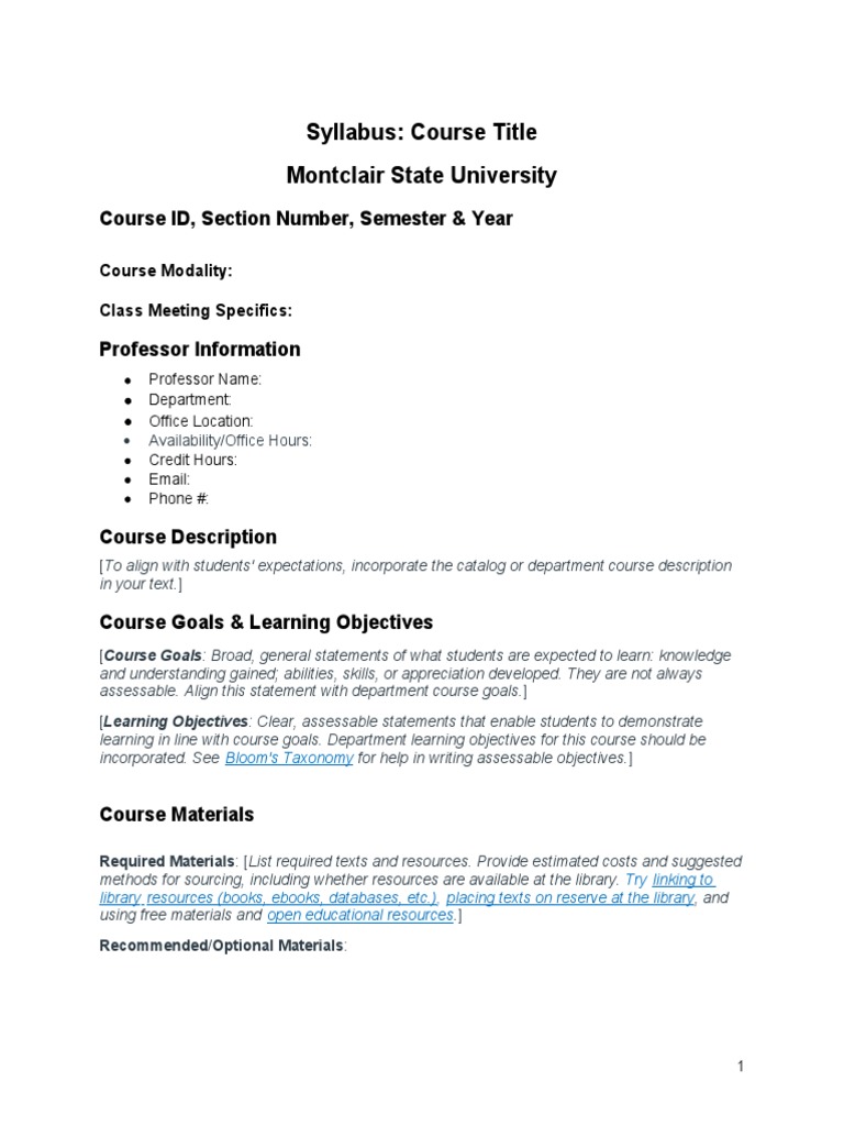MSU Syllabus Template in Word | PDF | Learning | Libraries