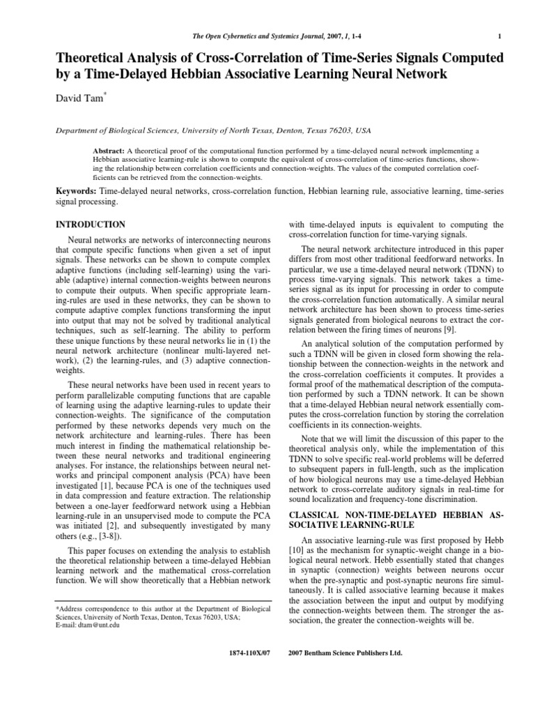 Theoretical Analysis of Cross-Correlation of Time-Series Signals ...