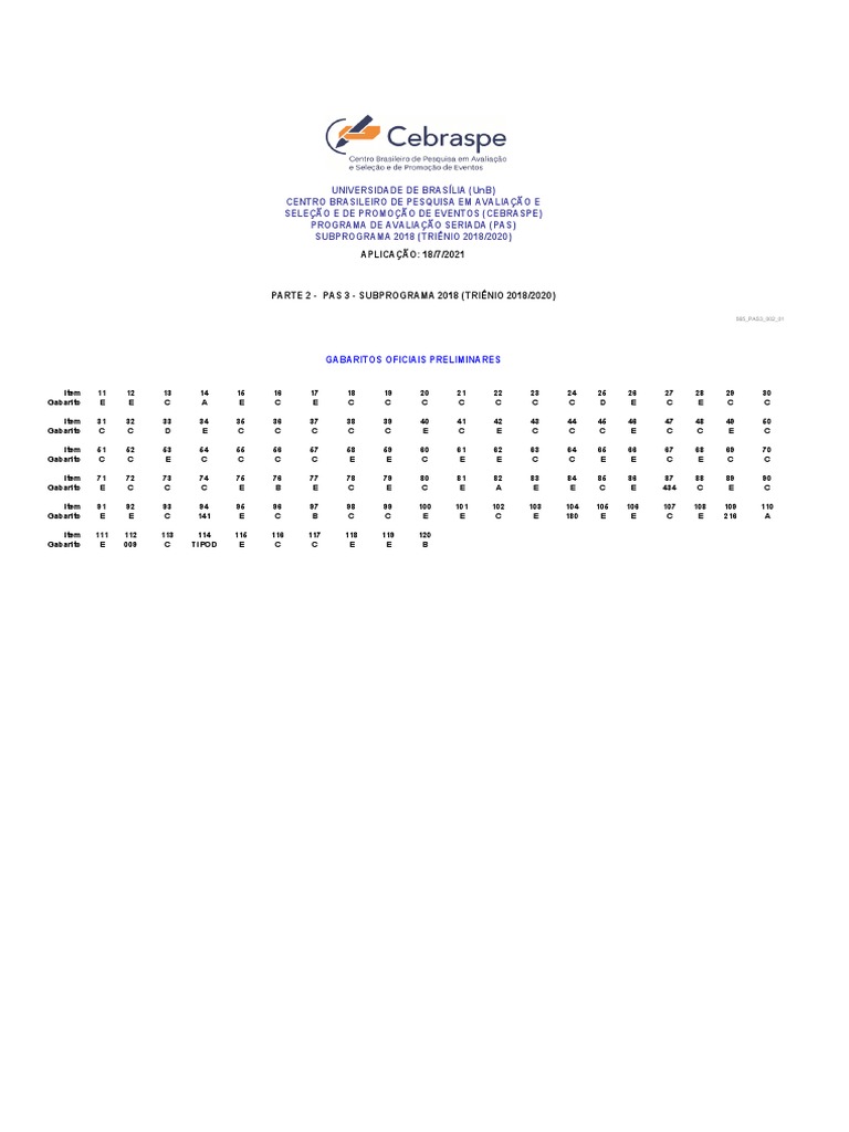 PAS 3 - 2020 Gabarito Parte 2 | PDF