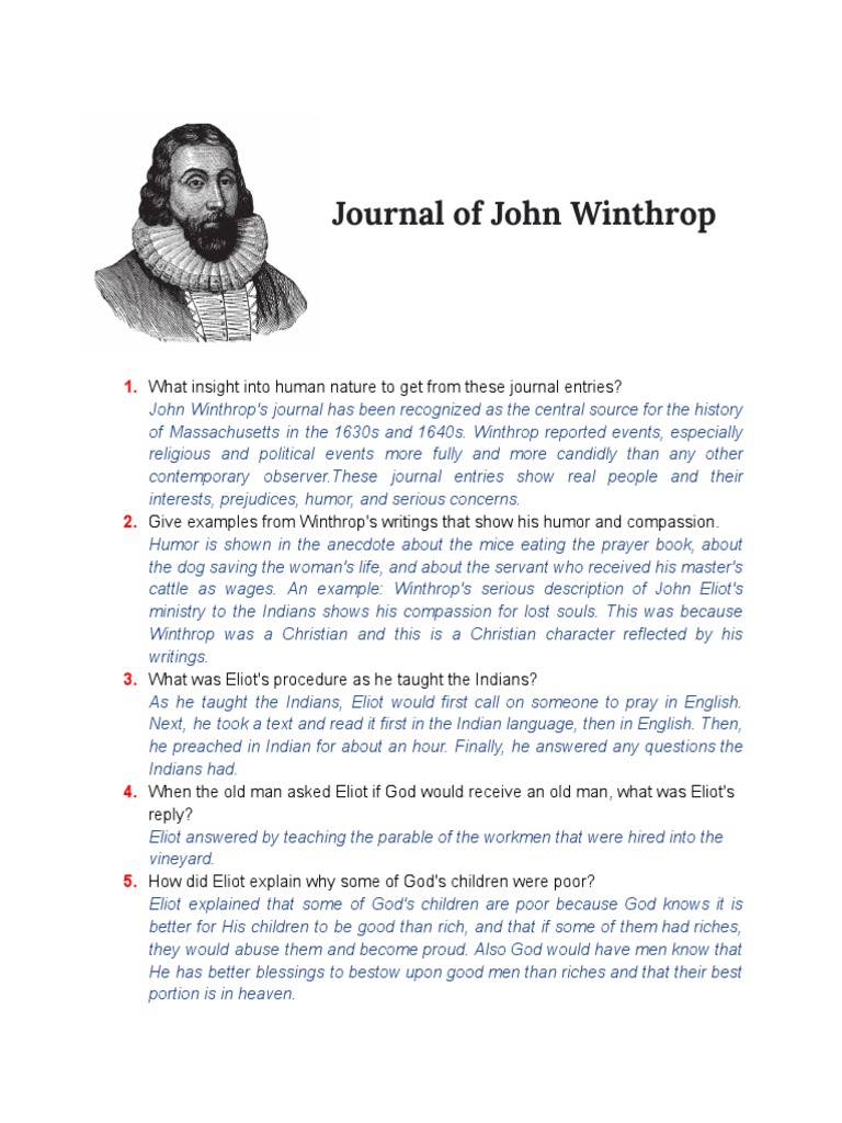 Insights from John Winthrop's Journal | PDF | John Winthrop | God