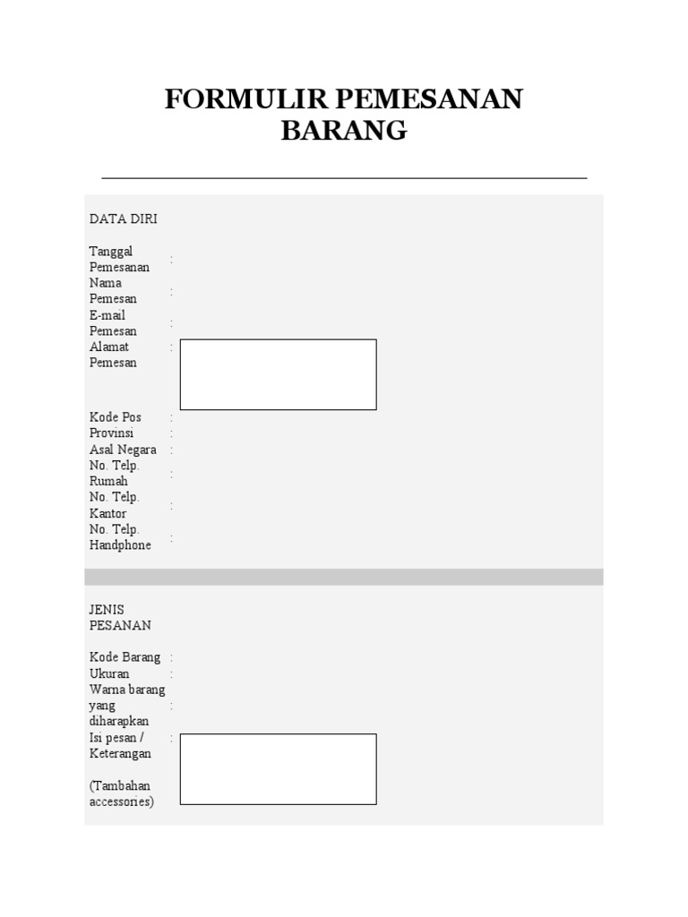 Formulir Pemesanan Barang | PDF