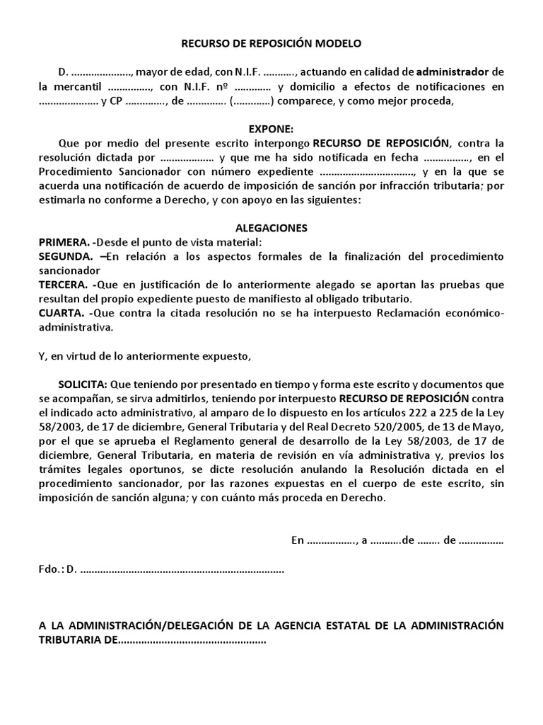 Modelo de Recurso Potestativo de Reposición | PDF