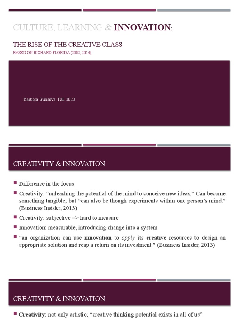 Lecture 3a Creative Class | PDF | Creativity | Innovation
