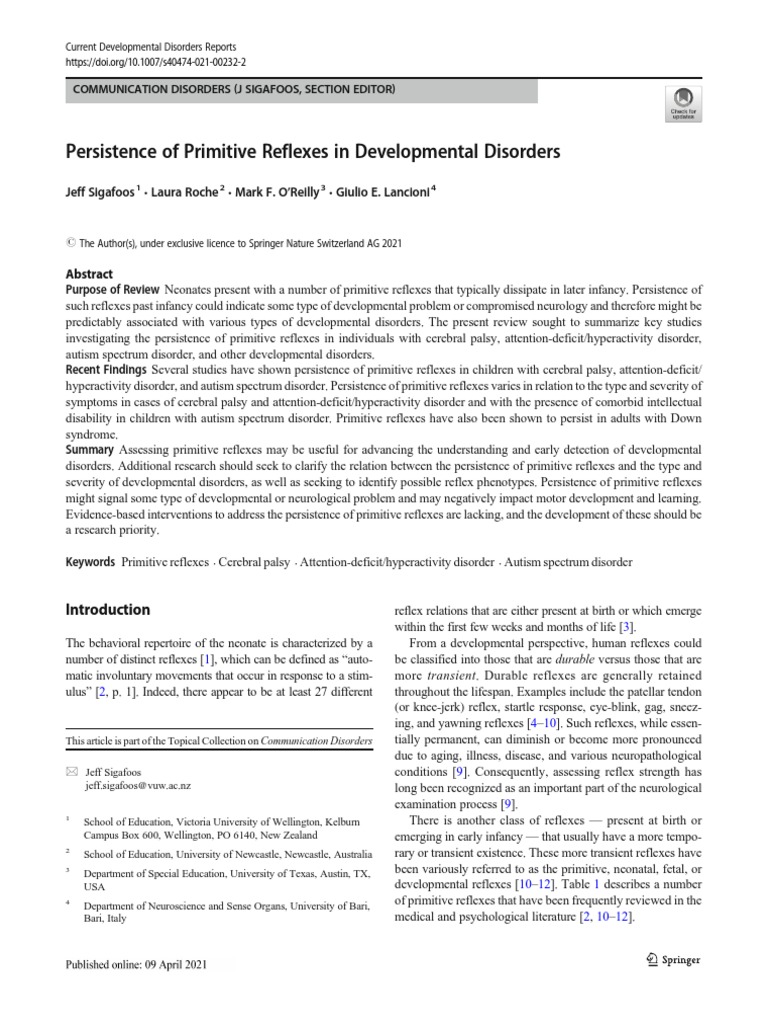 Persistence of Primitive Reflexes | PDF | Attention Deficit ...