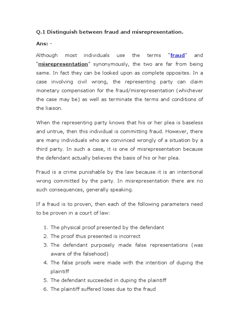 Fraud vs. Misrepresentation Explained | PDF