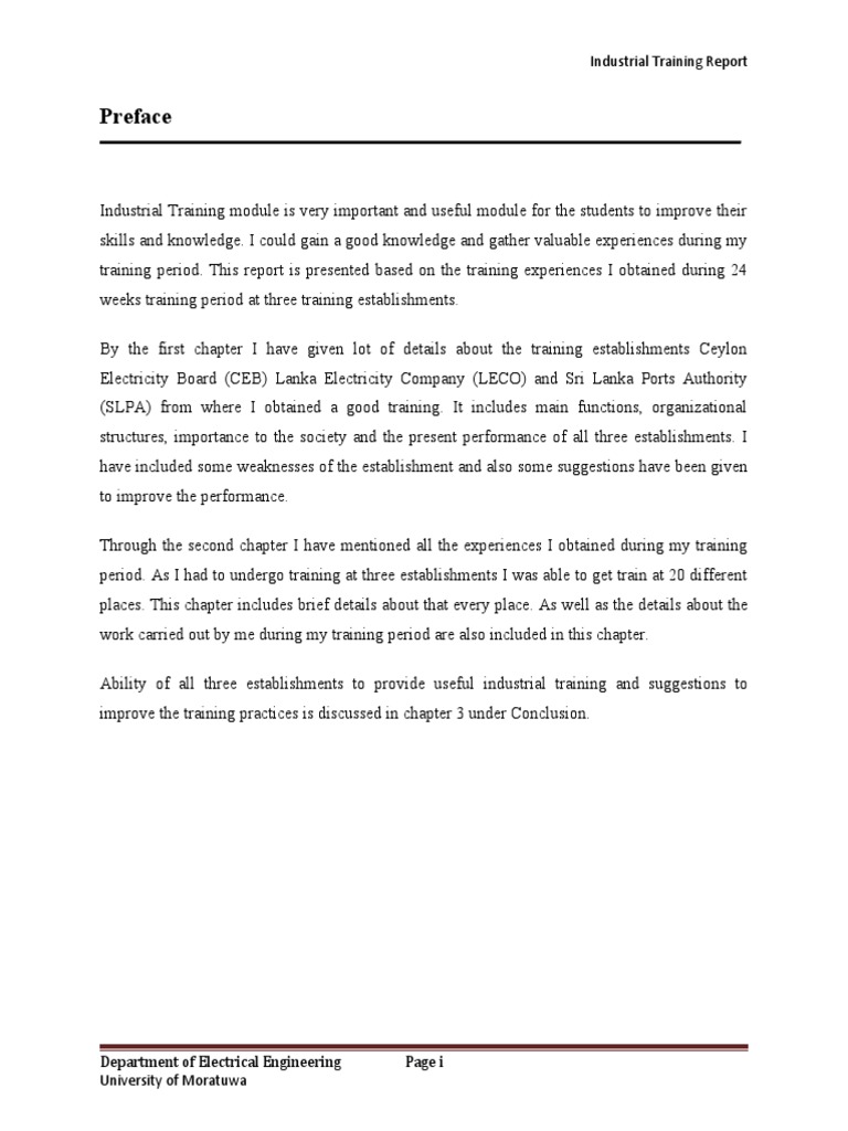 Preface: Industrial Training Report | PDF | Electrical Wiring ...