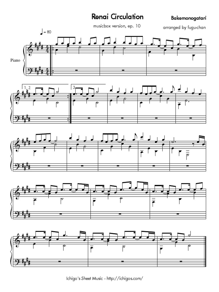 Bakemonogatari - Renai Circulation (Musicbox Version) | PDF