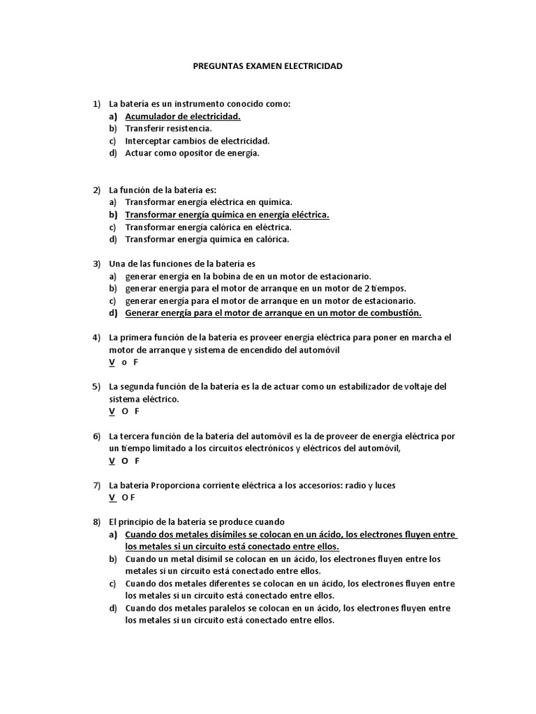 Preguntas Examen Electricidad | PDF | Distribuidor | Ingenieria Eléctrica