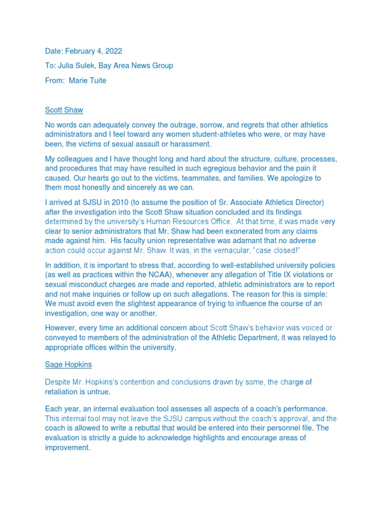 Marie Tuite Response 02.04.22 | PDF | Evaluation