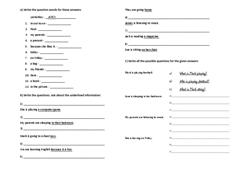 Present Continuous Questions Worksheet | PDF
