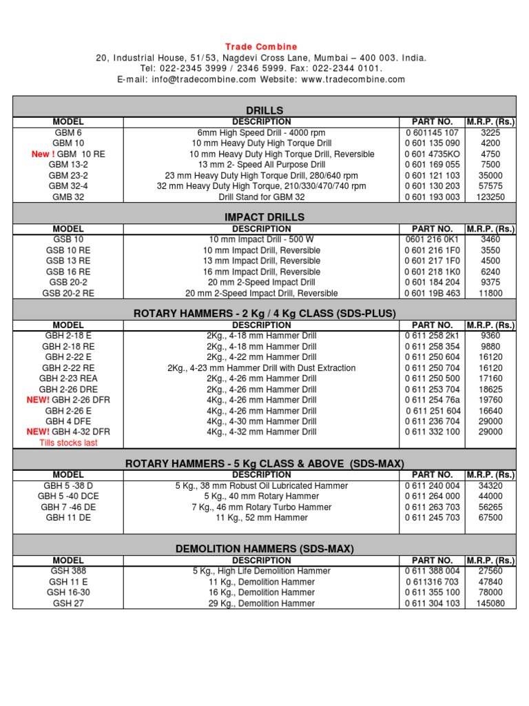 Bosch Power Tools Price List 2024 | PDF | Drill | Crafts