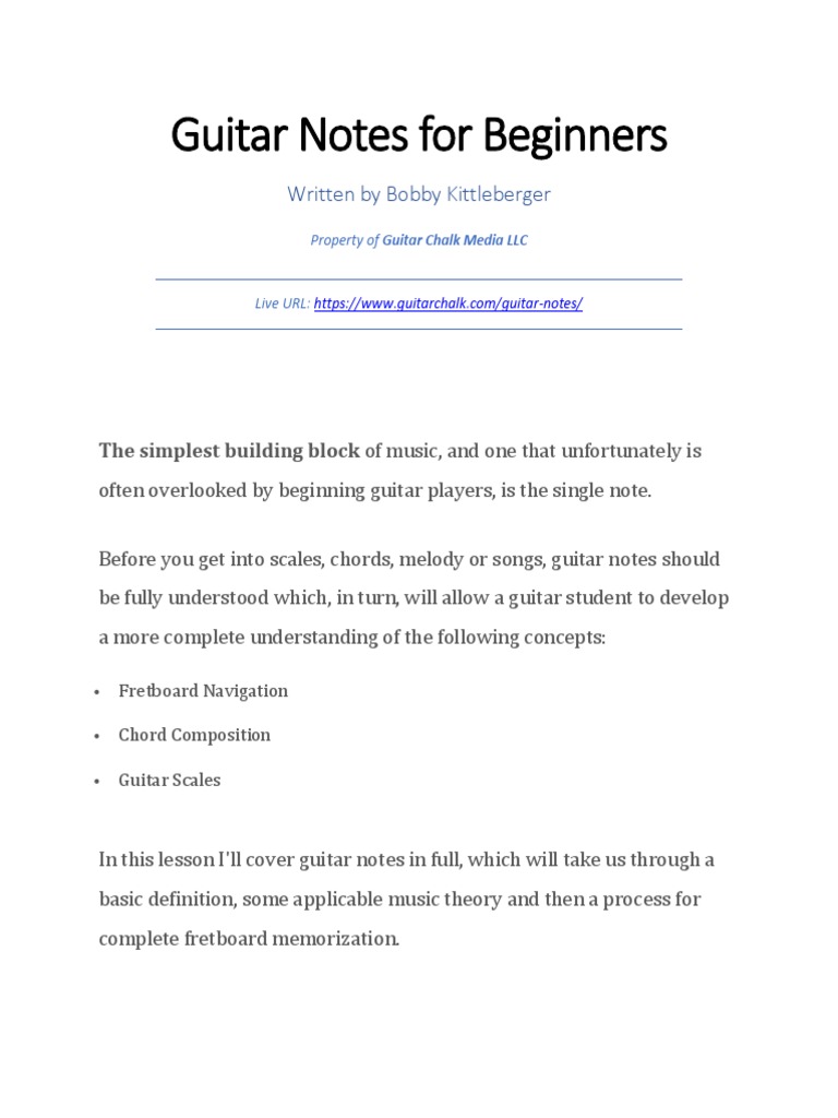 Guitar Notes For Beginners: Written by Bobby Kittleberger | PDF ...